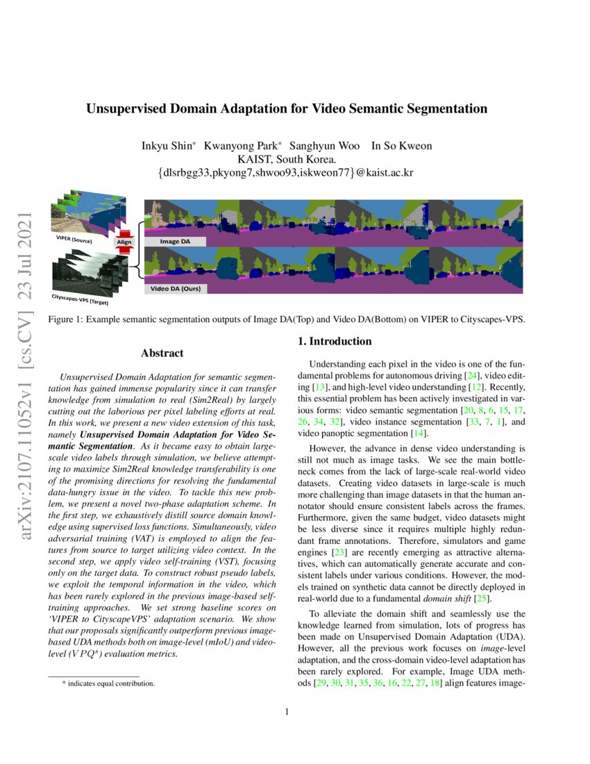 Unsupervised Domain Adaptation for Video Semantic Segmentation | DeepAI Unsupervised Domain Adaptation for Video Semantic Segmentation | DeepAI