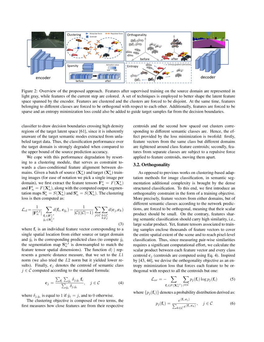 Unsupervised Domain Adaptation In Semantic Segmentation Via Orthogonal And Clustered Embeddings