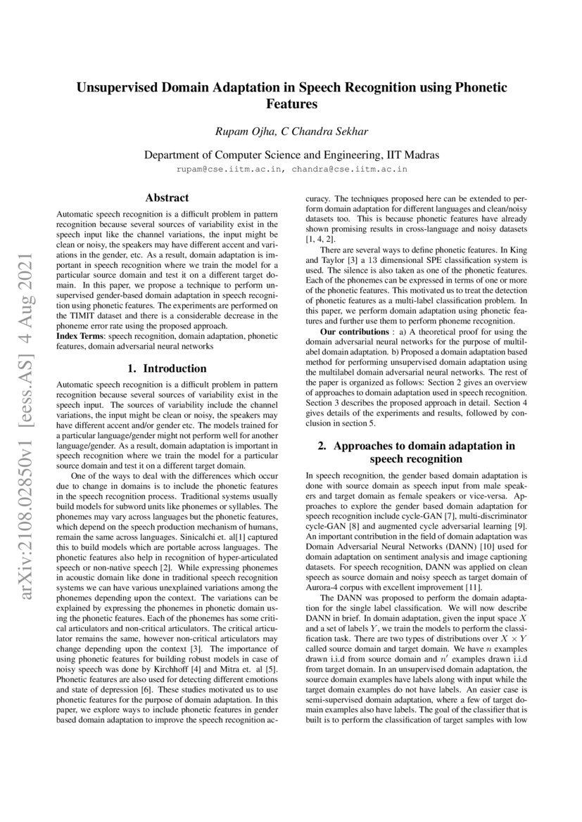 Unsupervised Domain Adaptation In Speech Recognition Using Phonetic Features Deepai