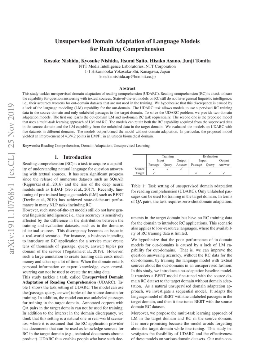 Unsupervised Domain Adaptation Of Language Models For Reading