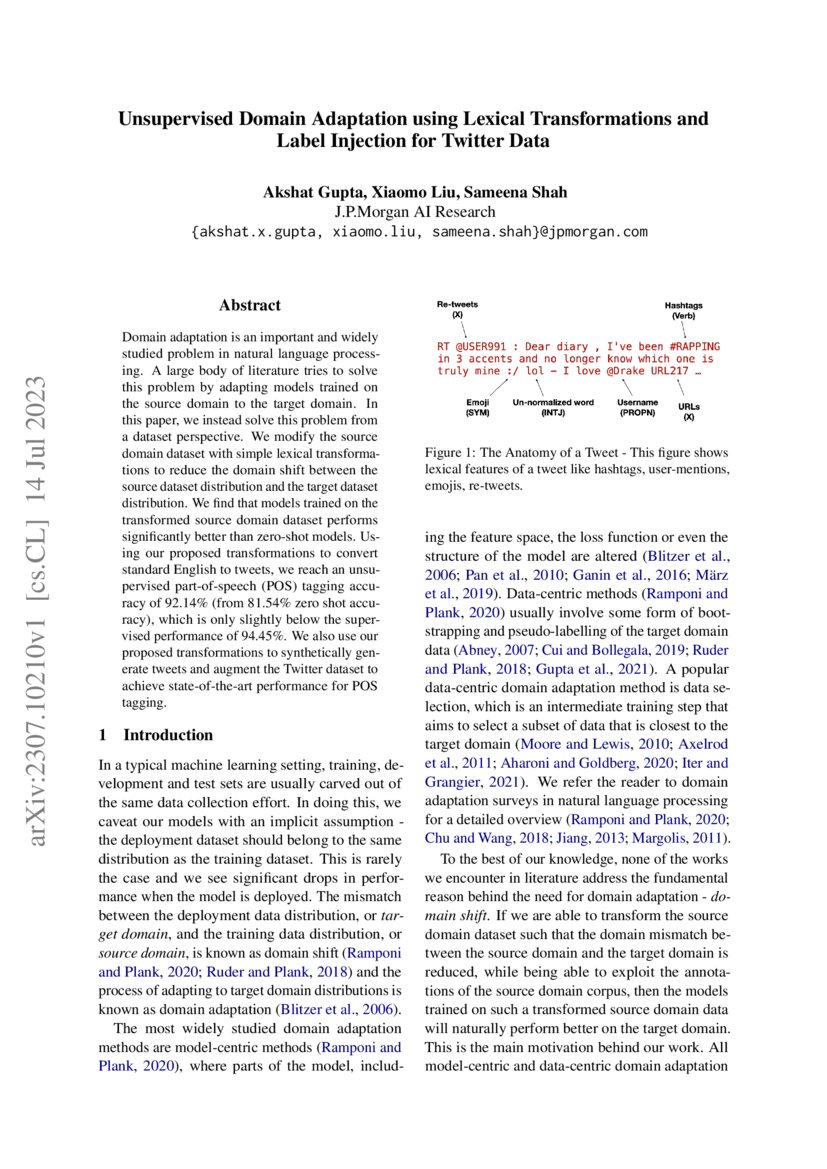 Unsupervised Domain Adaptation Using Lexical Transformations And Label Injection For Twitter 
