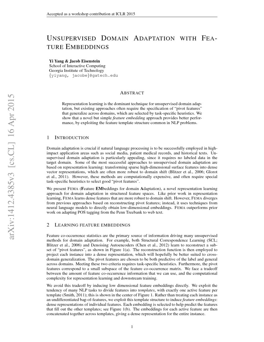 Unsupervised Domain Adaptation With Feature Embeddings Deepai