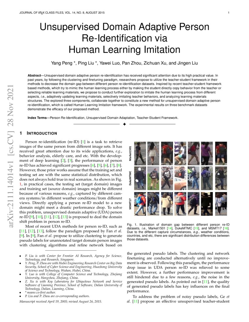 Unsupervised Domain Adaptive Person Re-Identification via Human Learning Imitation | DeepAI
