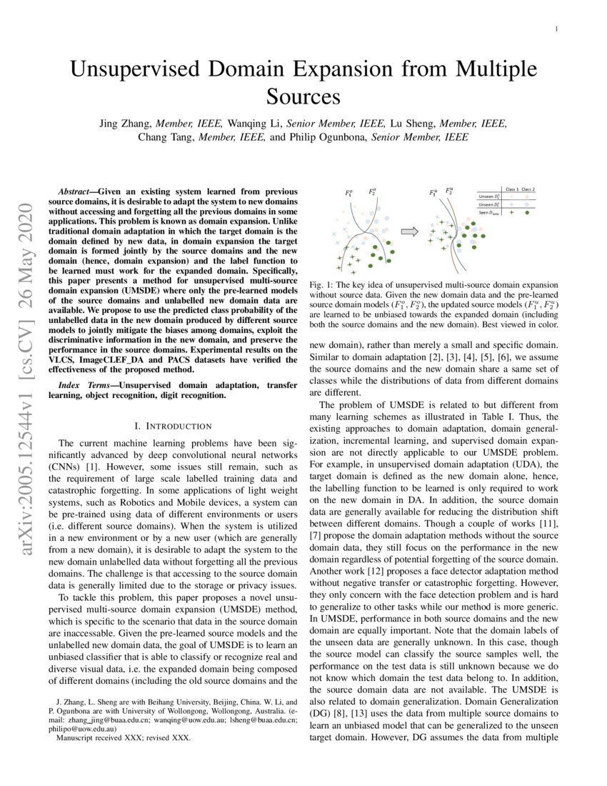 Unsupervised Domain Expansion from Multiple Sources | DeepAI