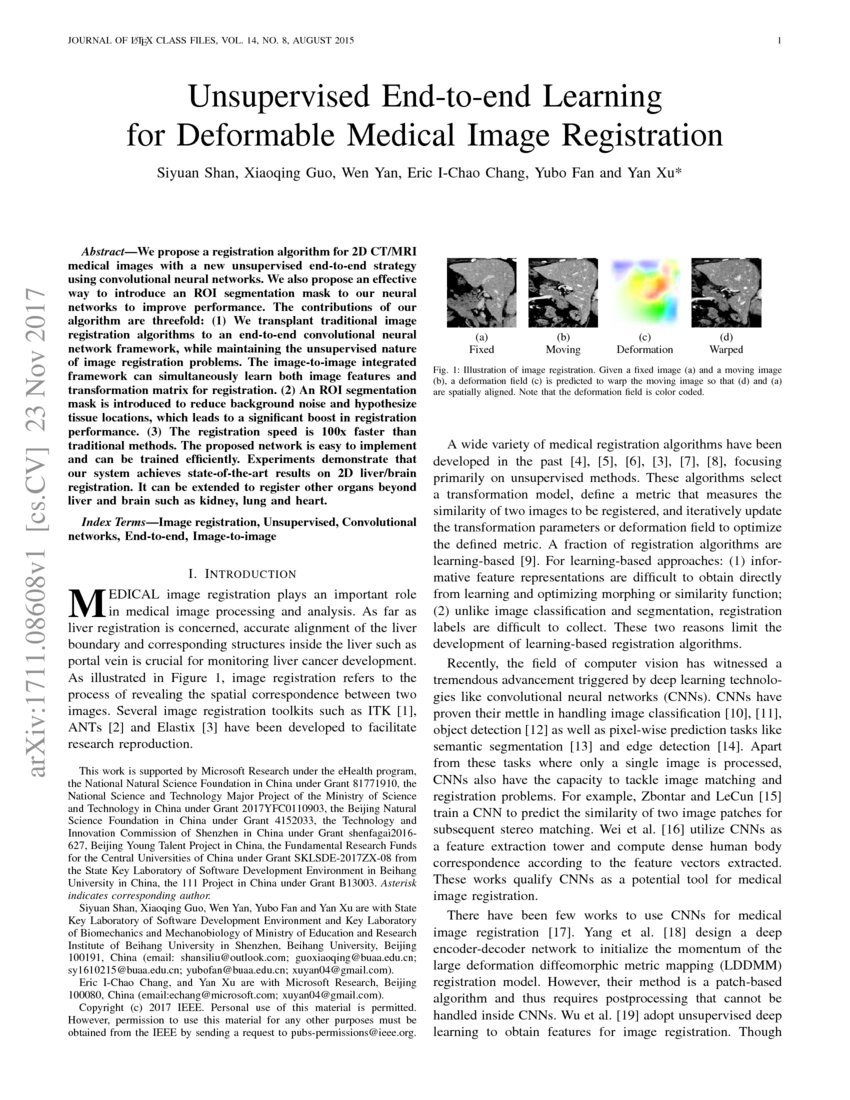 Unsupervised End-to-end Learning for Deformable Medical Image Registration | DeepAI
