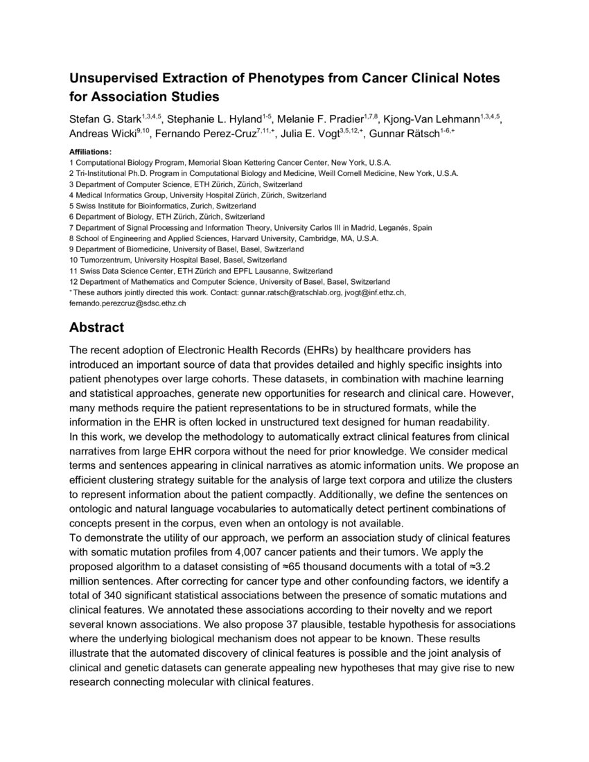 Unsupervised Extraction of Phenotypes from Cancer Clinical Notes for ...