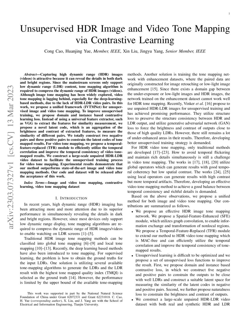 Unsupervised HDR Image and Video Tone Mapping via Contrastive Learning | DeepAI