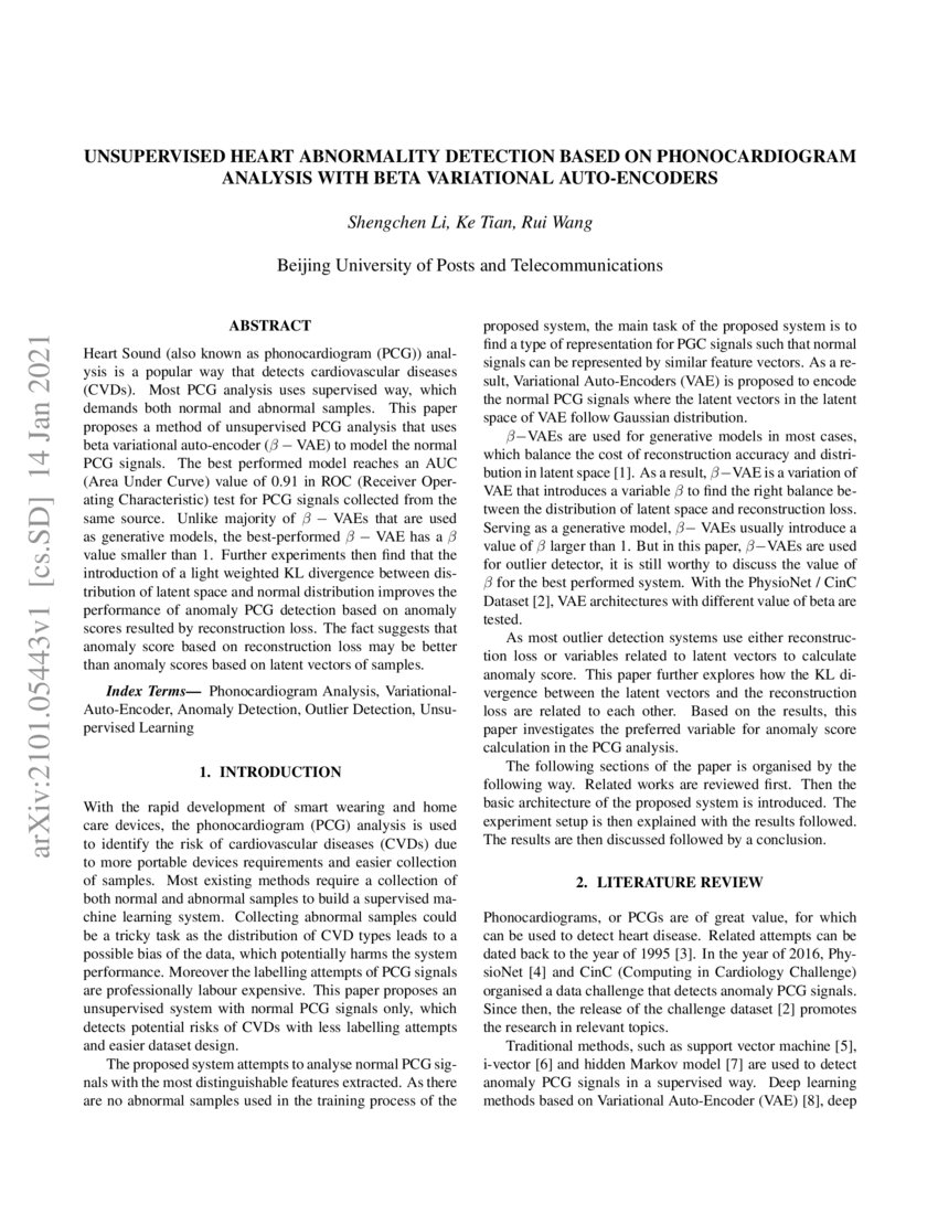 Unsupervised Heart Abnormality Detection Based On Phonocardiogram Analysis With Beta Variational