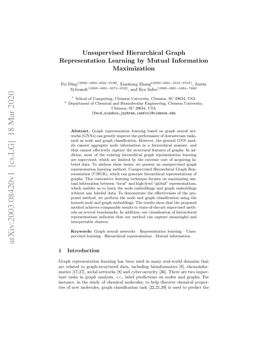 Unsupervised Hierarchical Graph Representation Learning by Mutual ... Unsupervised Hierarchical Graph Representation Learning by Mutual ...