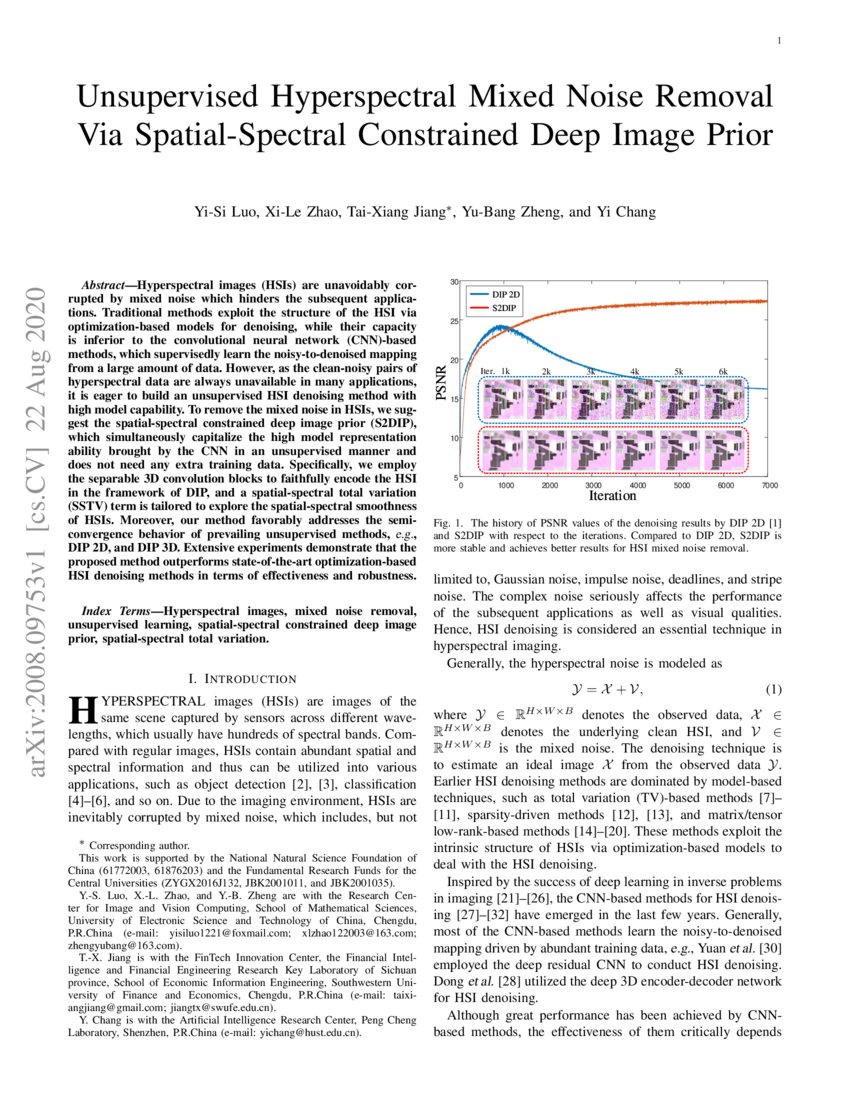 Unsupervised Hyperspectral Mixed Noise Removal Via Spatial-Spectral Constrained Deep Image Prior ...