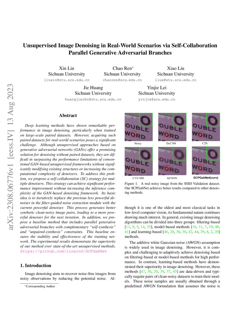 Unsupervised Image Denoising In Real World Scenarios Via Self Collaboration Parallel Generative