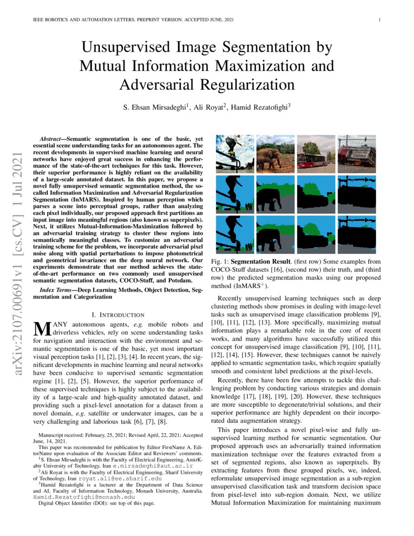 Unsupervised Image Segmentation by Mutual Information Maximization and Adversarial ...