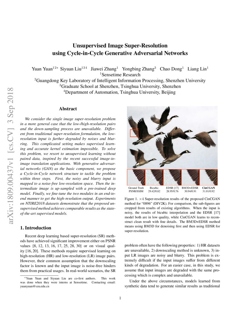 Unsupervised Image Super-Resolution using Cycle-in-Cycle Generative Adversarial Networks | DeepAI