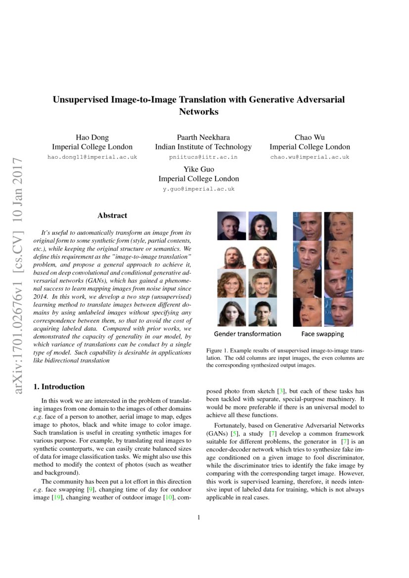Unsupervised Image-to-Image Translation with Generative Adversarial Networks | DeepAI