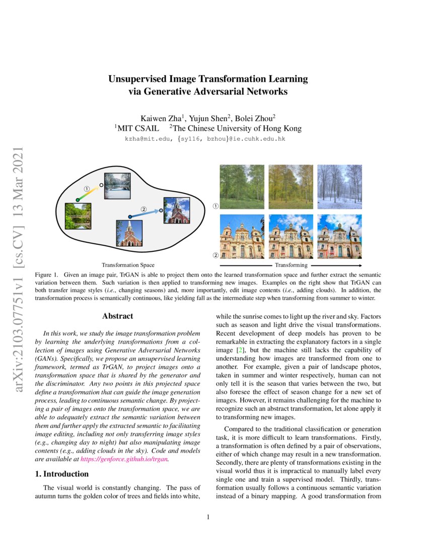 Unsupervised Image Transformation Learning via Generative Adversarial Networks | DeepAI