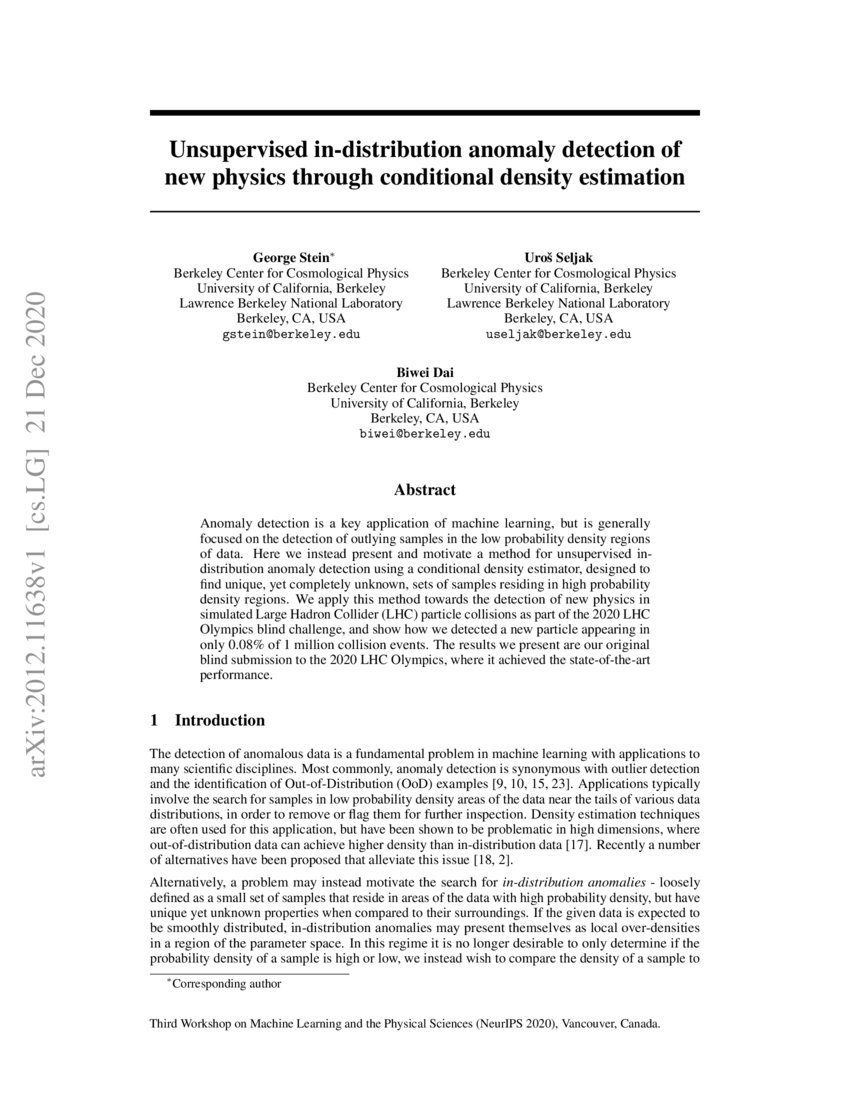 Unsupervised In Distribution Anomaly Detection Of New Physics Through