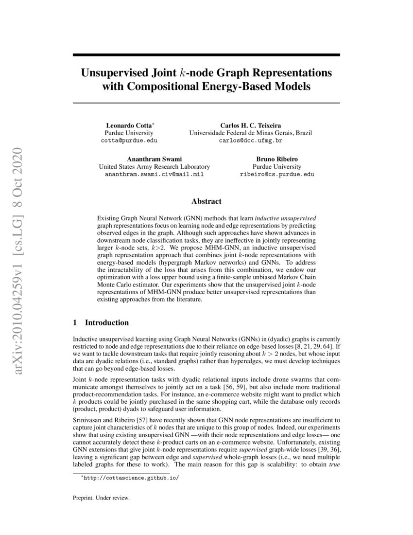 Unsupervised Joint k-node Graph Representations with Compositional Energy-Based Models | DeepAI