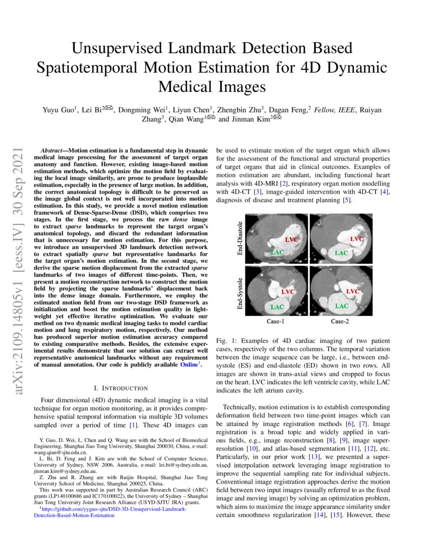 Unsupervised Landmark Detection Based Spatiotemporal Motion Estimation ... Unsupervised Landmark Detection Based Spatiotemporal Motion Estimation ...