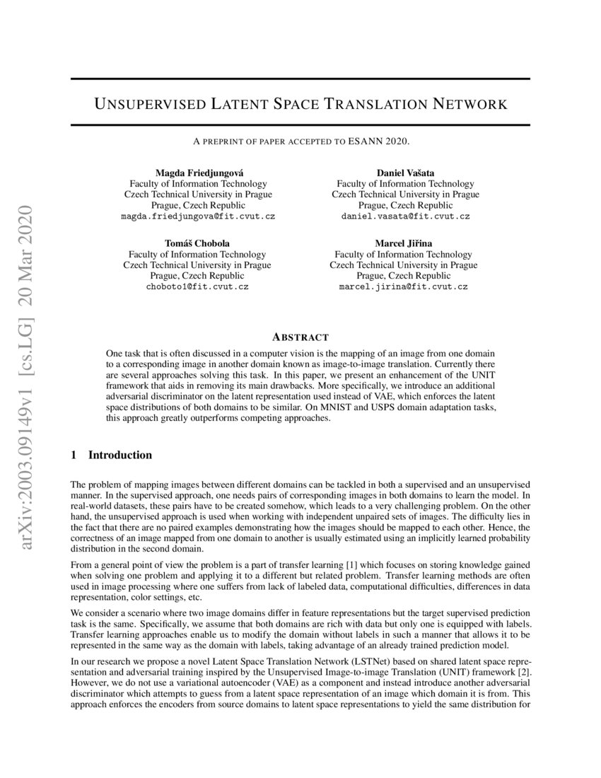 Unsupervised Latent Space Translation Network Deepai