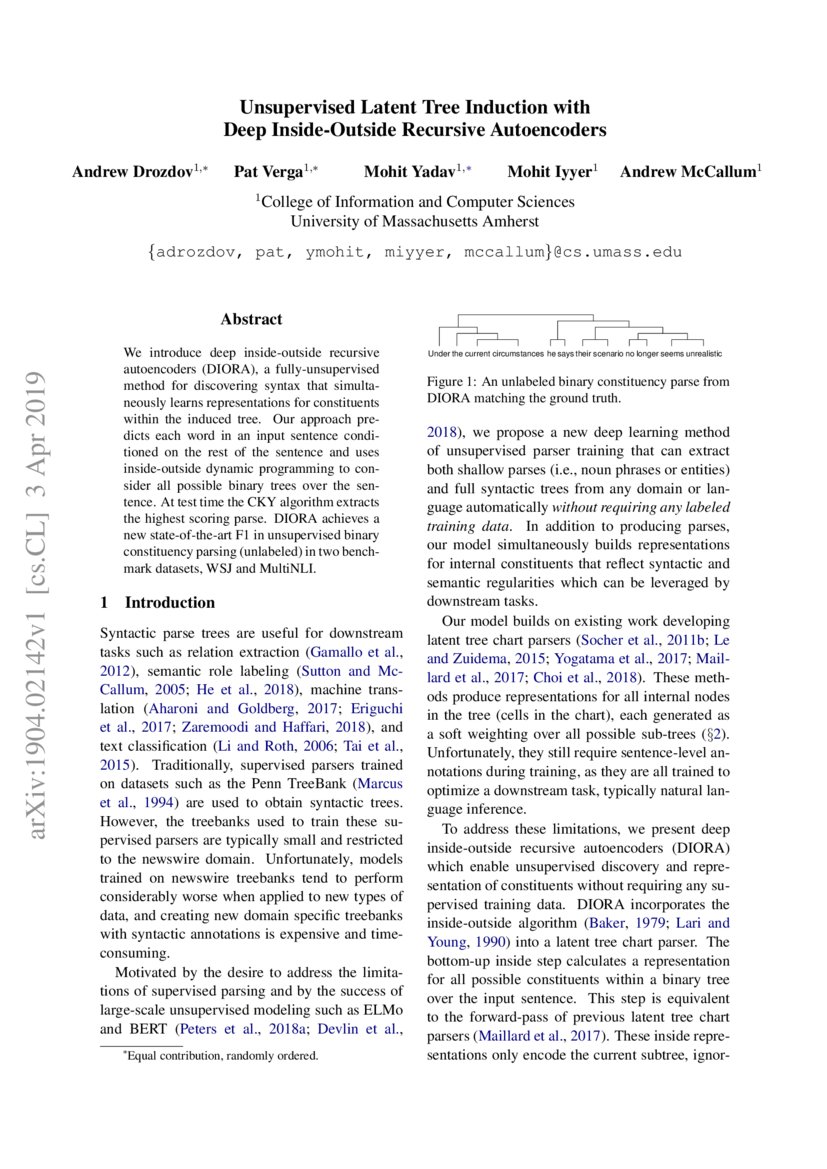 Unsupervised Latent Tree Induction With Deep Inside Outside Recursive Autoencoders Deepai
