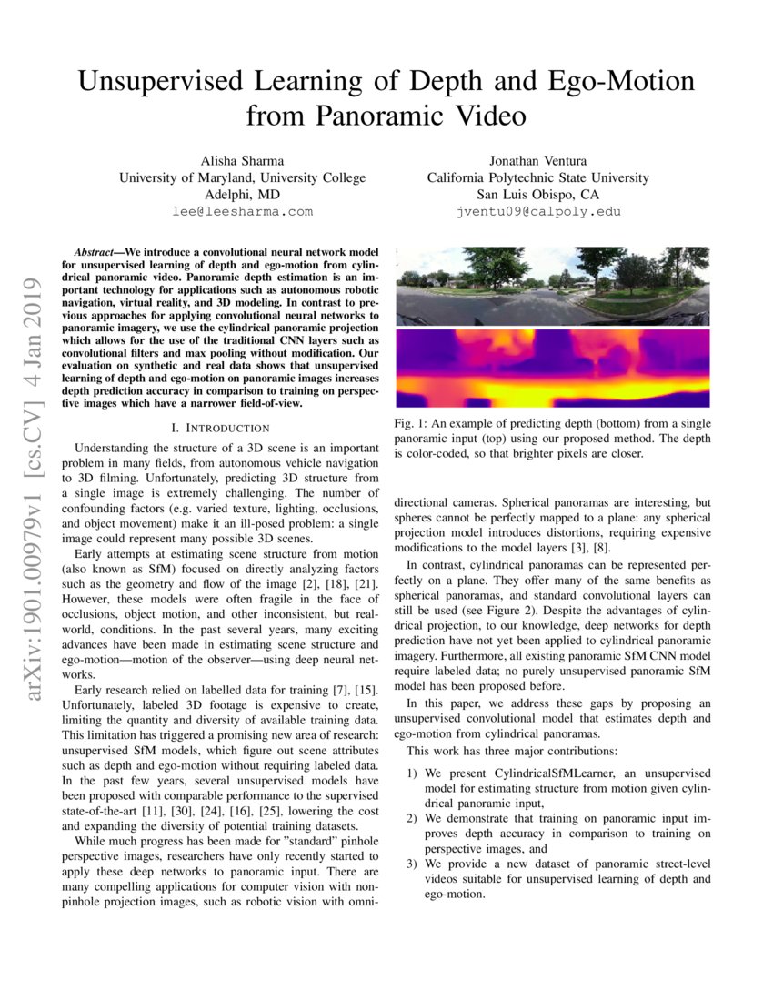 Unsupervised Learning Of Depth And Ego Motion From Panoramic Video Deepai