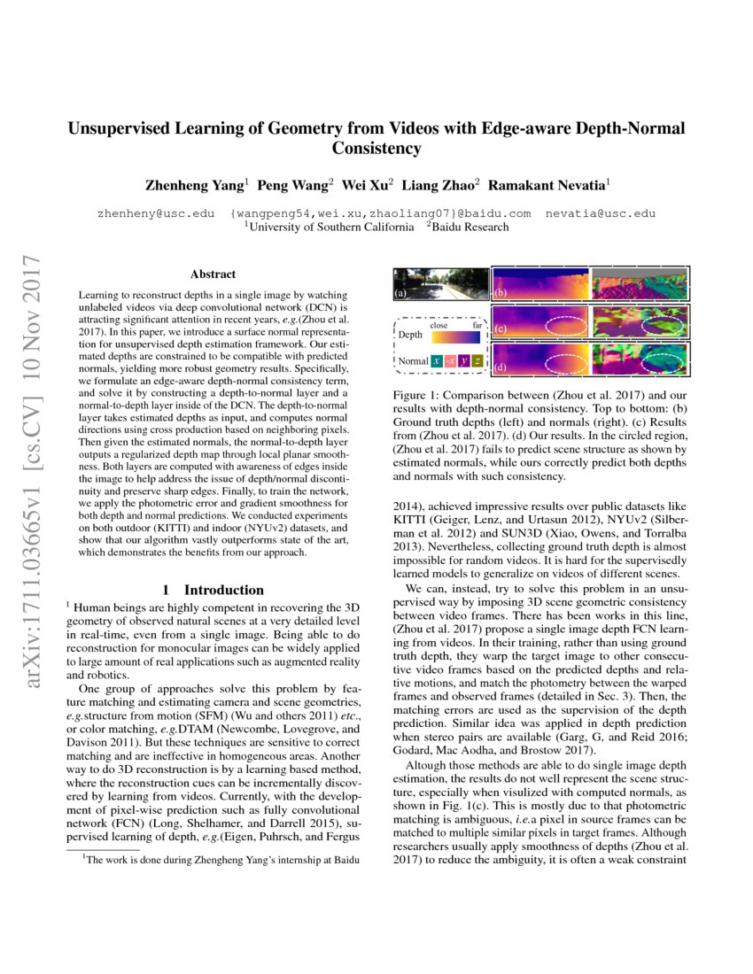 Unsupervised Learning of Geometry with Edge-aware Depth-Normal Consistency | DeepAI