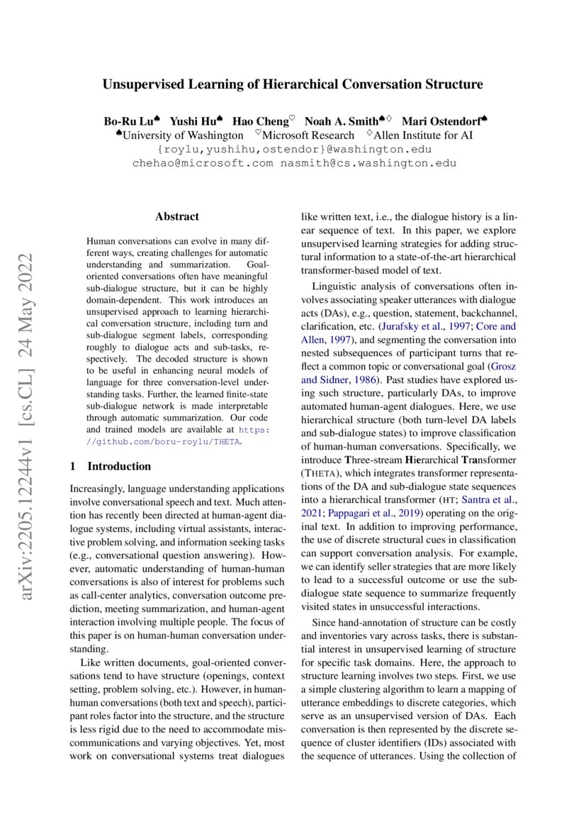 Unsupervised Learning Of Hierarchical Conversation Structure Deepai