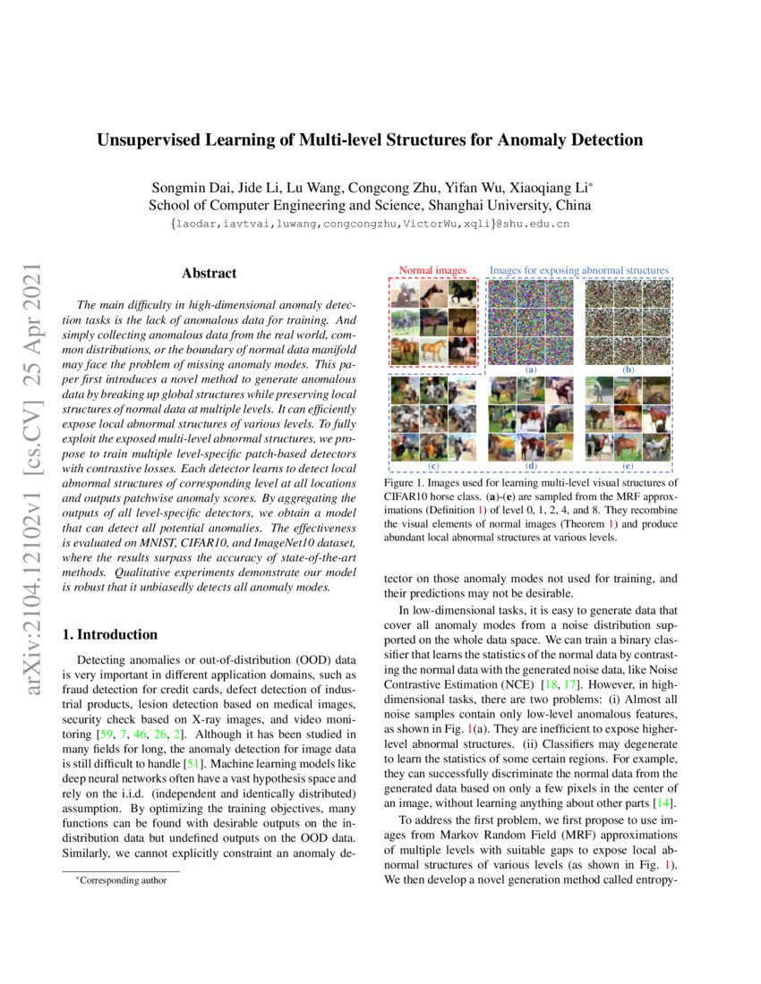 Unsupervised Learning Of Multi Level Structures For Anomaly Detection