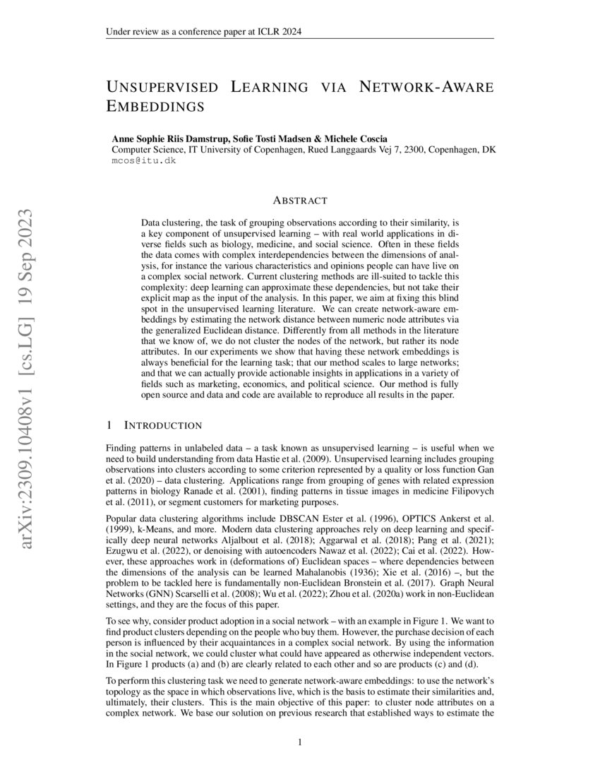 Unsupervised Learning via Network-Aware Embeddings | DeepAI Unsupervised Learning via Network-Aware Embeddings | DeepAI