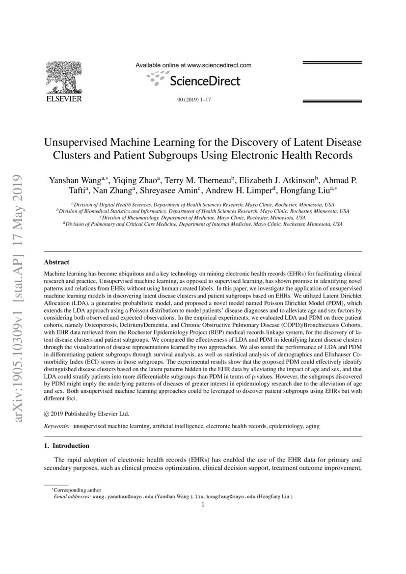 Unsupervised Machine Learning For The Discovery Of Latent Disease