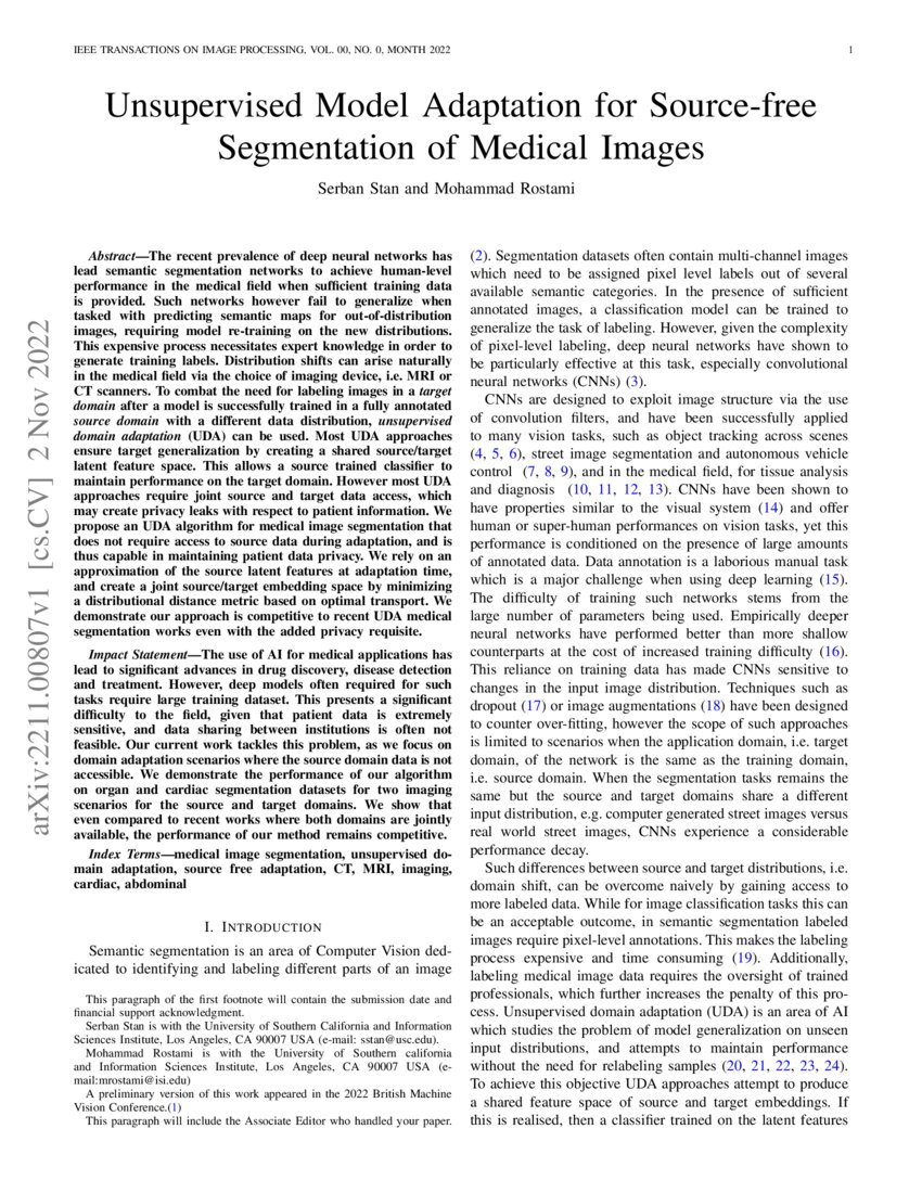 Unsupervised Model Adaptation for Source-free Segmentation of Medical ... Unsupervised Model Adaptation for Source-free Segmentation of Medical ...