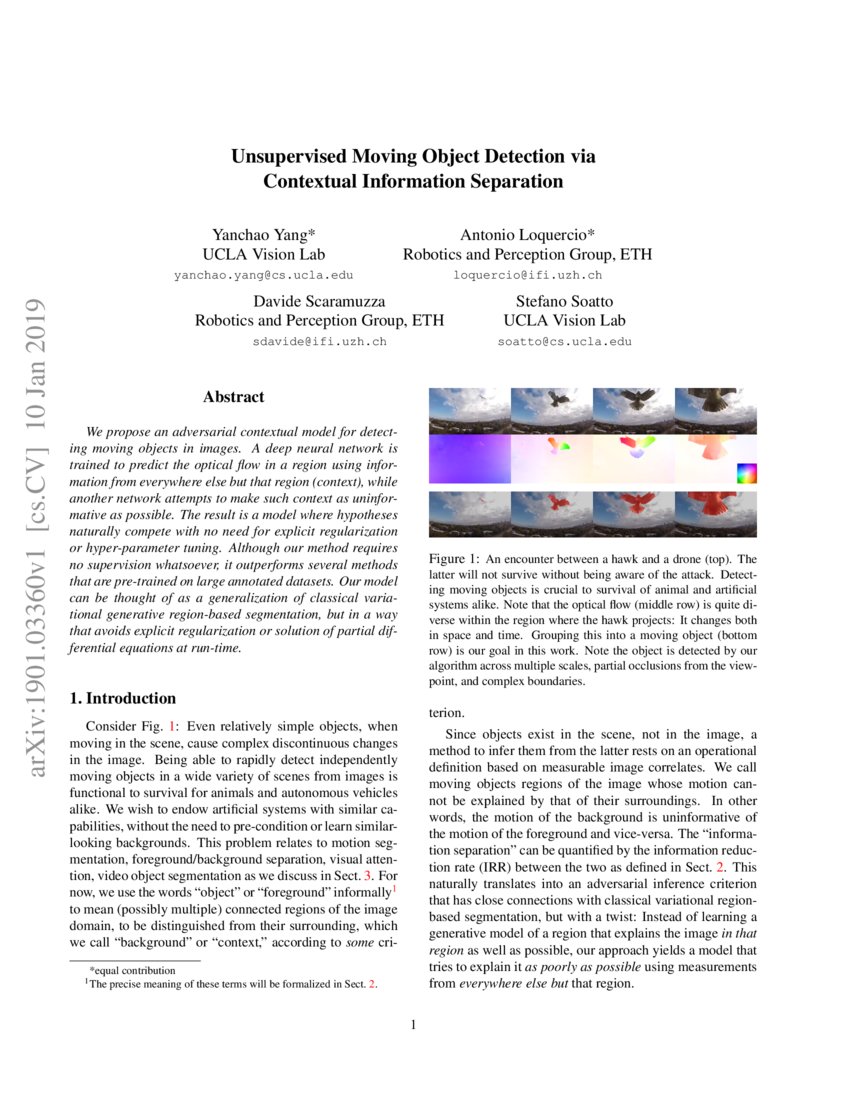 Unsupervised Moving Object Detection Via Contextual Information