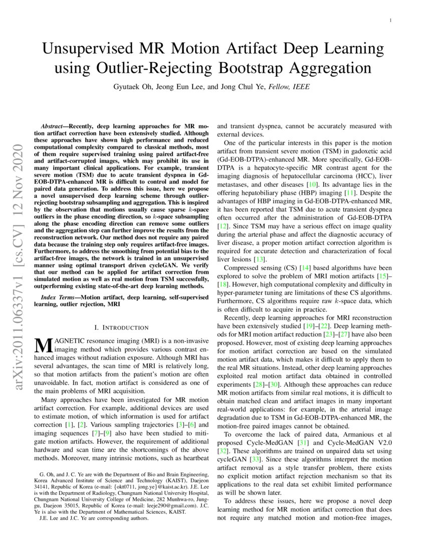 Unsupervised MR Motion Artifact Deep Learning using Outlier-Rejecting ... Unsupervised MR Motion Artifact Deep Learning using Outlier-Rejecting ...