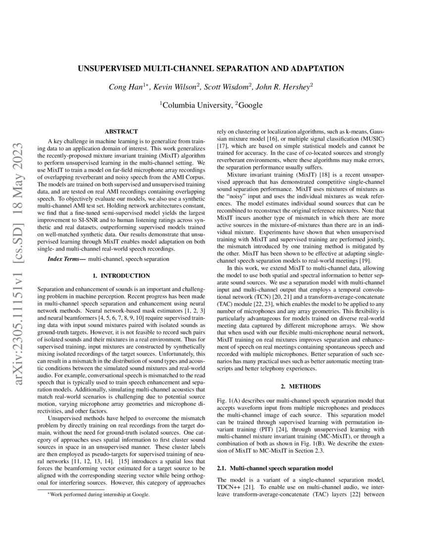 Unsupervised Multi-channel Separation and Adaptation | DeepAI
