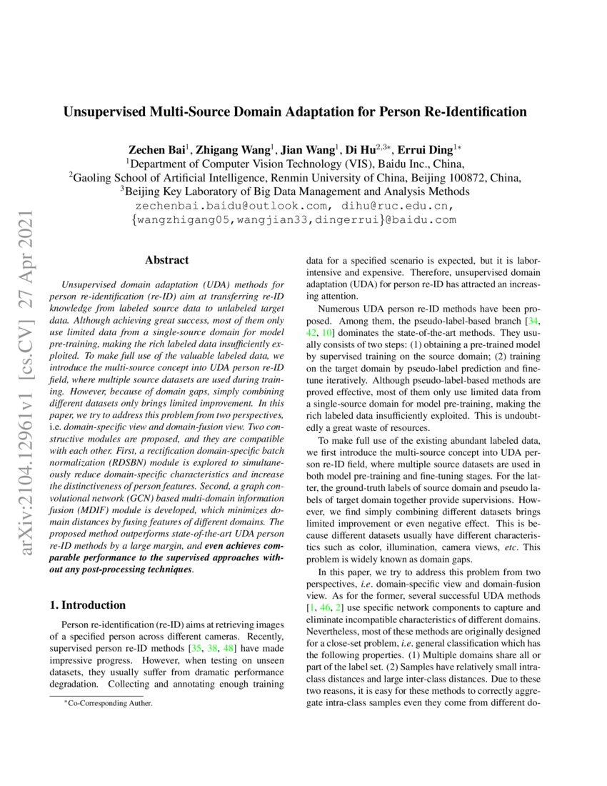 Unsupervised Multi-Source Domain Adaptation for Person Re ... Unsupervised Multi-Source Domain Adaptation for Person Re ...