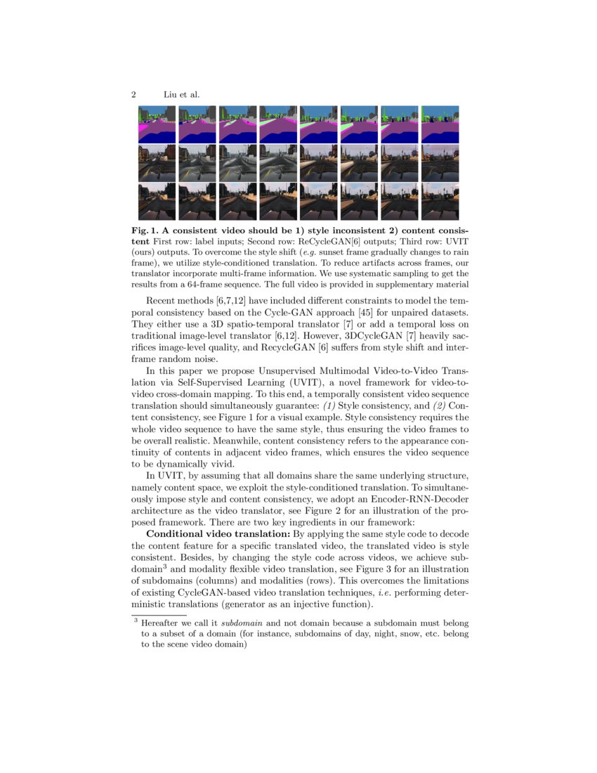 Unsupervised Multimodal Video-to-Video Translation via Self-Supervised ...