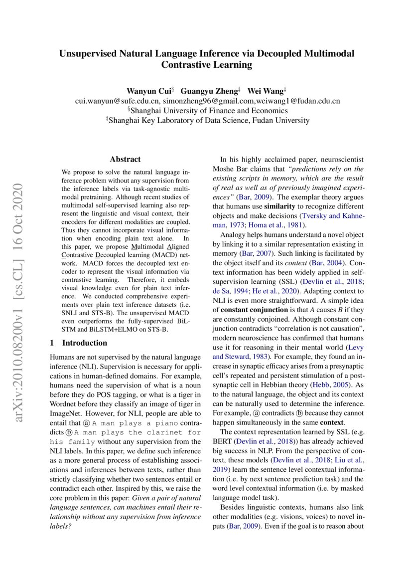 Unsupervised Natural Language Inference via Decoupled Multimodal ... Unsupervised Natural Language Inference via Decoupled Multimodal ...