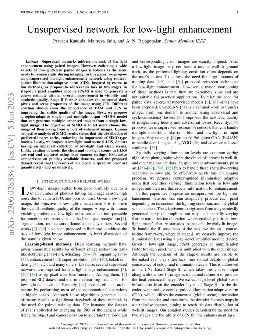 Unsupervised Network For Low Light Enhancement Deepai