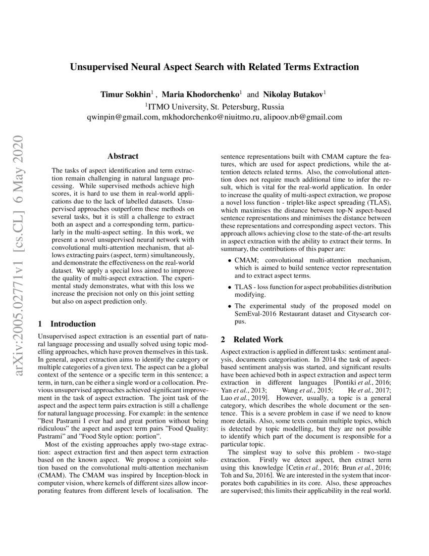 Unsupervised Neural Aspect Search with Related Terms Extraction | DeepAI