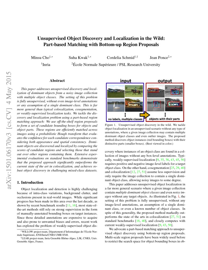 Unsupervised Object Discovery and Localization in the Wild: Part-based ... Unsupervised Object Discovery and Localization in the Wild: Part-based ...