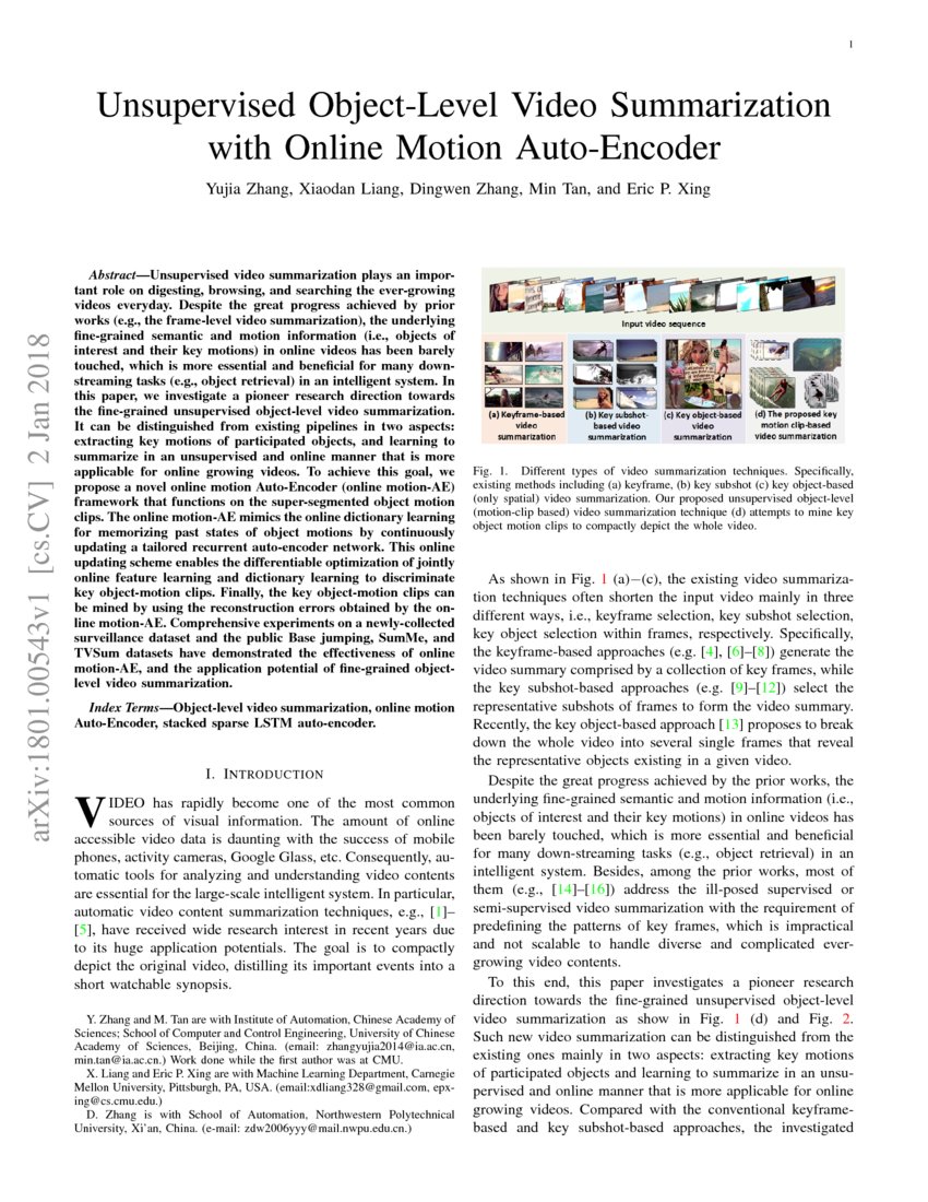 Unsupervised Object-Level Video Summarization with Online Motion Auto ... Unsupervised Object-Level Video Summarization with Online Motion Auto ...