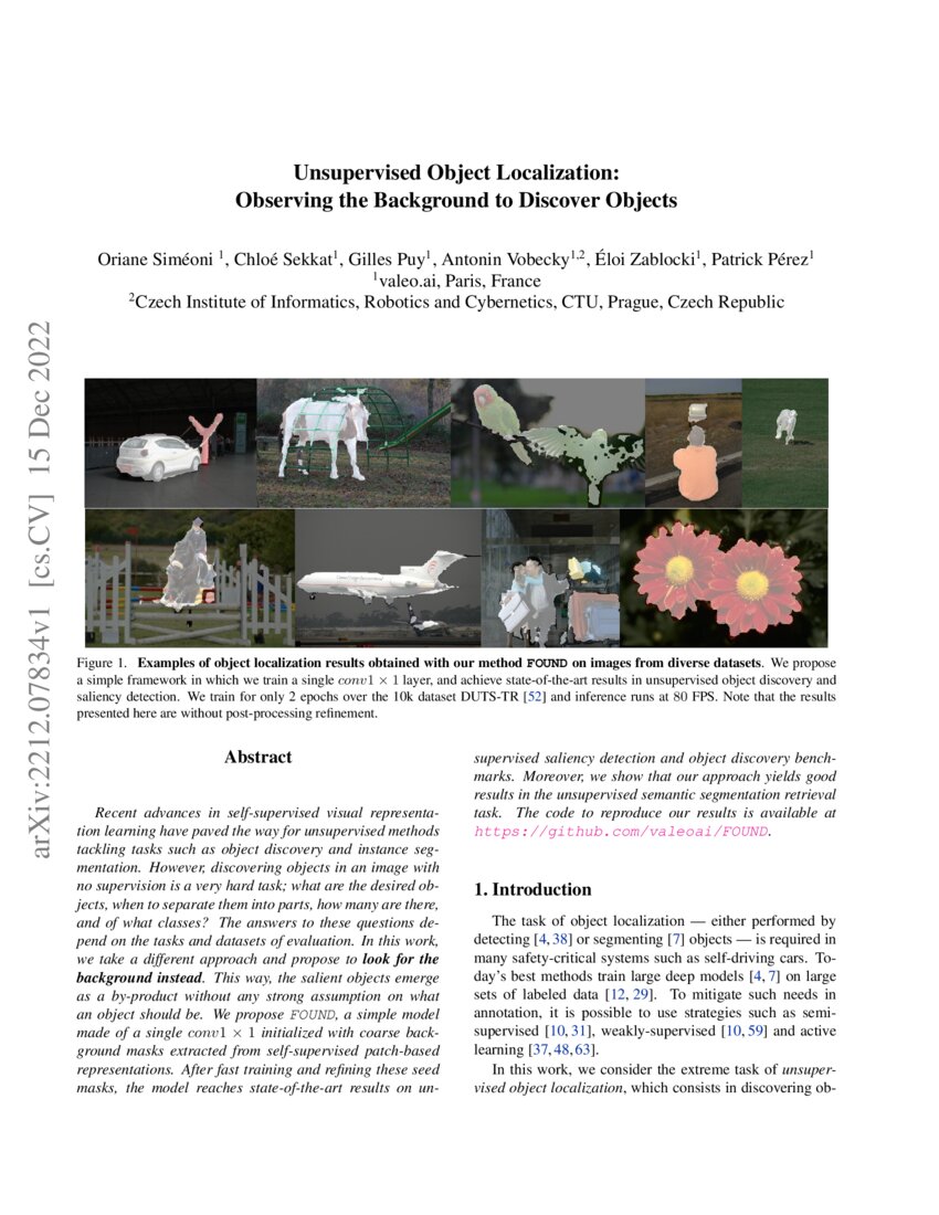 Unsupervised Object Localization Observing The Background To Discover Objects Deepai 