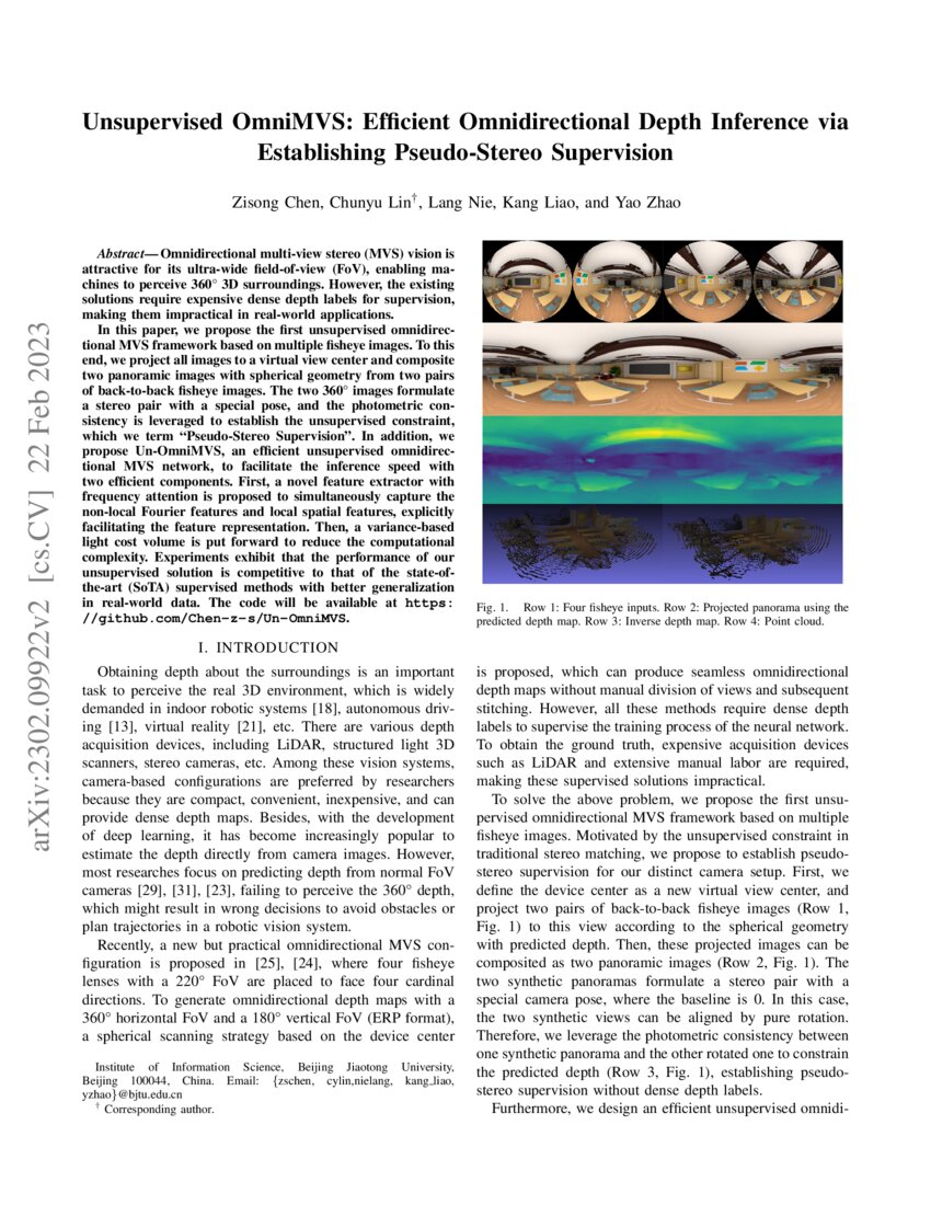 Unsupervised OmniMVS: Efficient Omnidirectional Depth Inference via Establishing Pseudo-Stereo ...