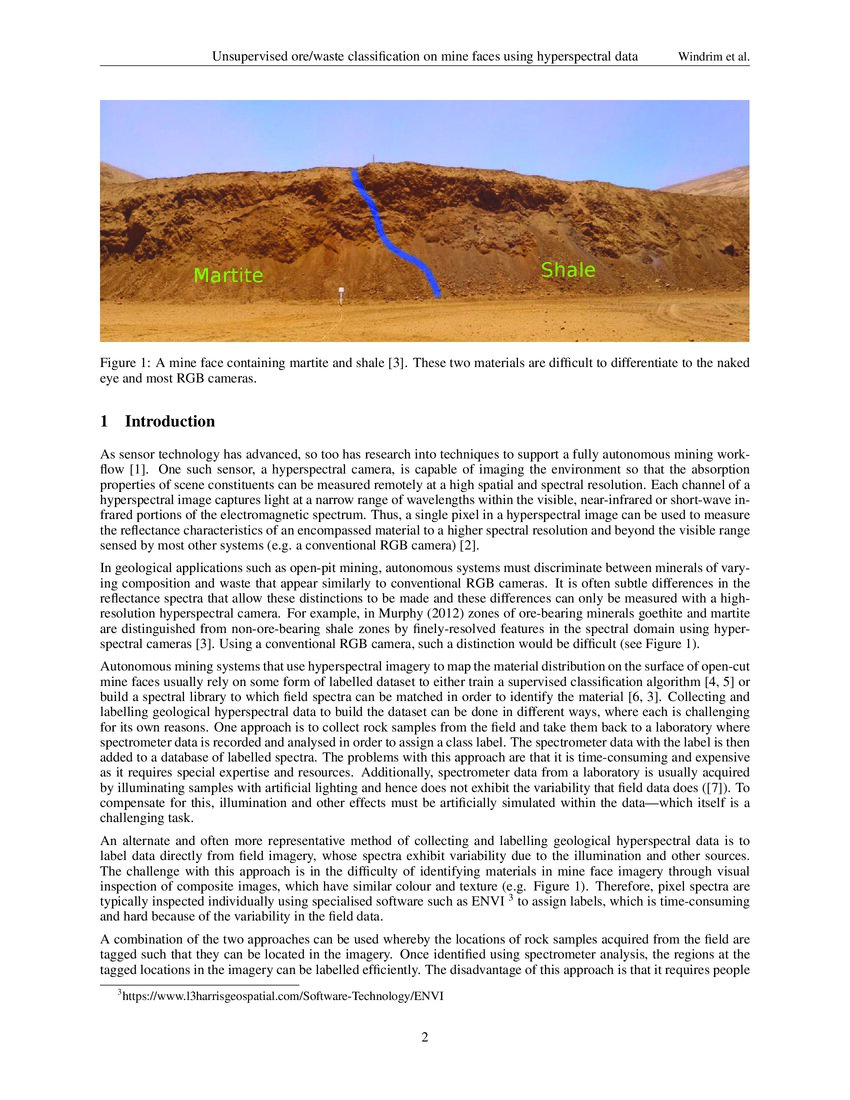 Unsupervised ore/waste classification on open-cut mine faces using close-range hyperspectral ...