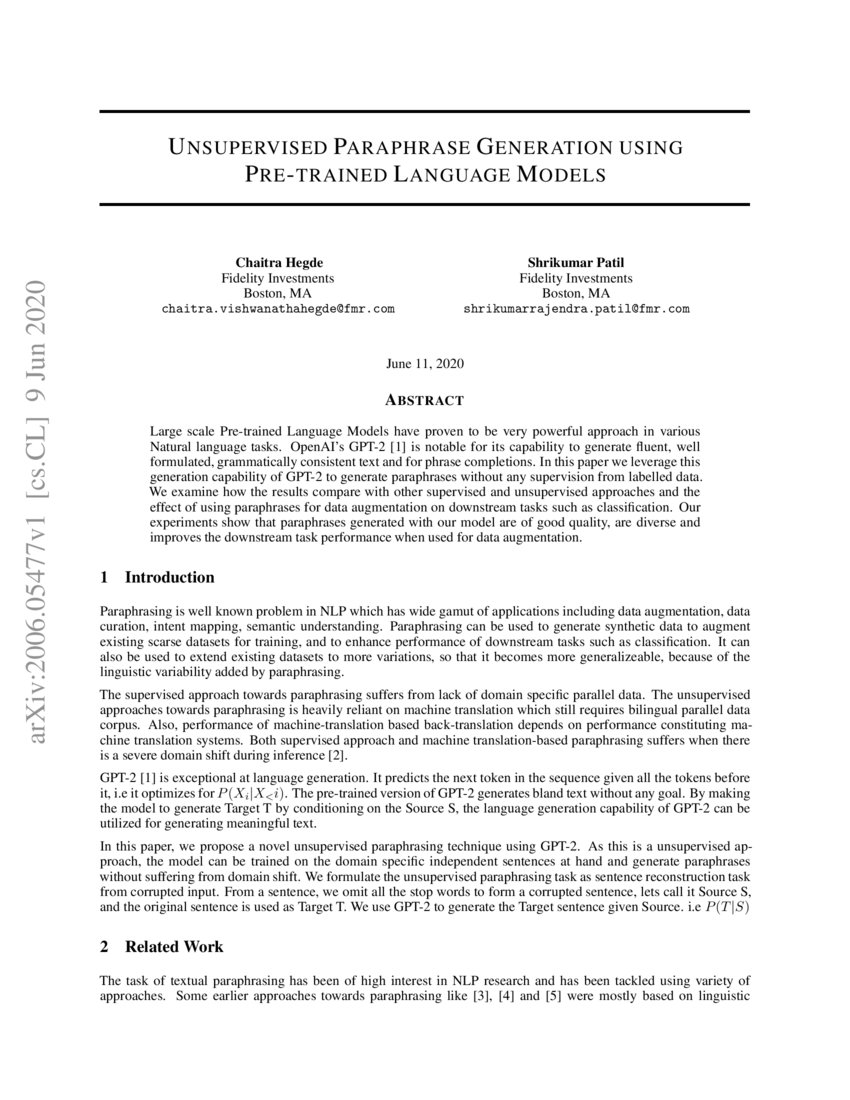 Unsupervised Paraphrase Generation using Pre-trained Language Models | DeepAI