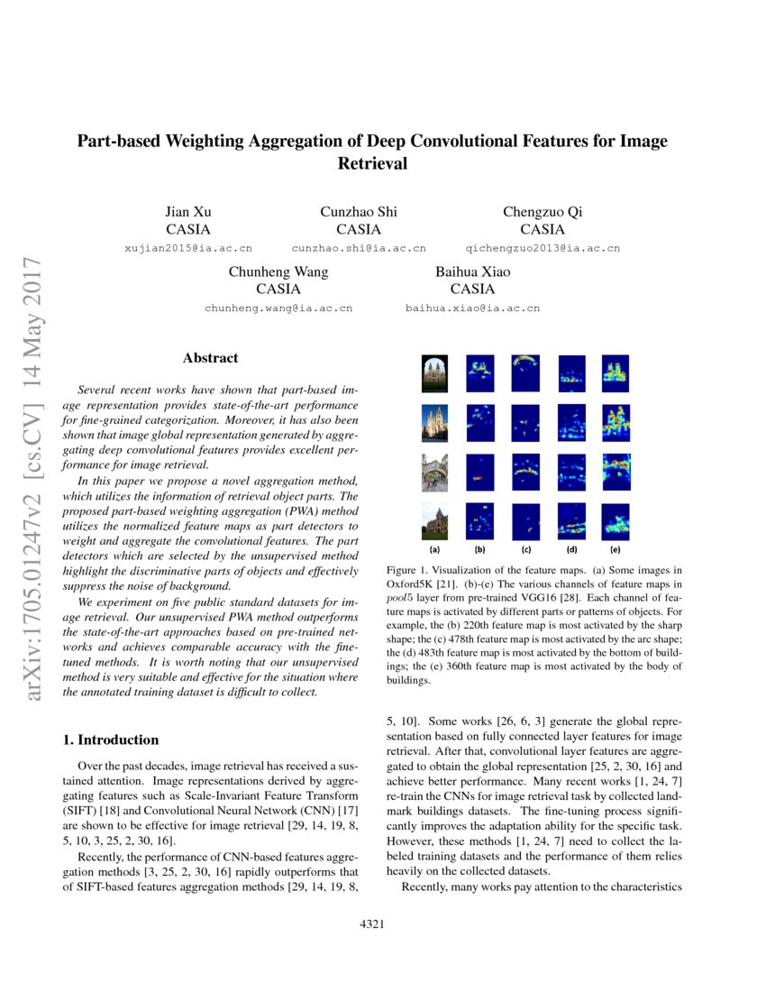 Unsupervised Part Based Weighting Aggregation Of Deep Convolutional Features For Image Retrieval