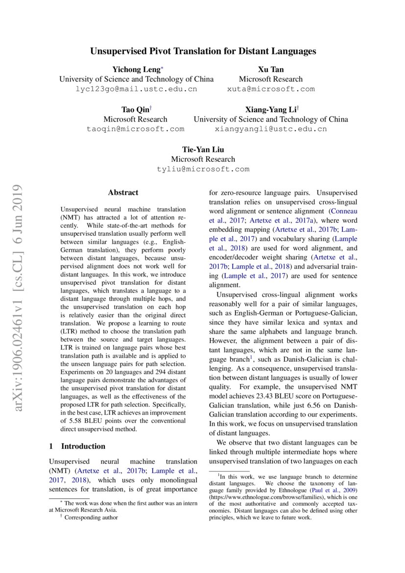 Unsupervised Pivot Translation for Distant Languages | DeepAI