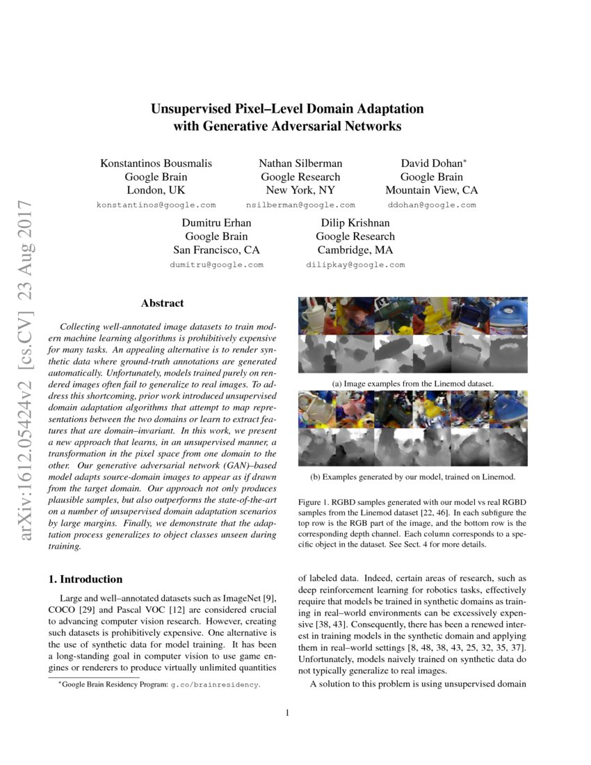 Unsupervised Pixel-Level Domain Adaptation with Generative Adversarial ...