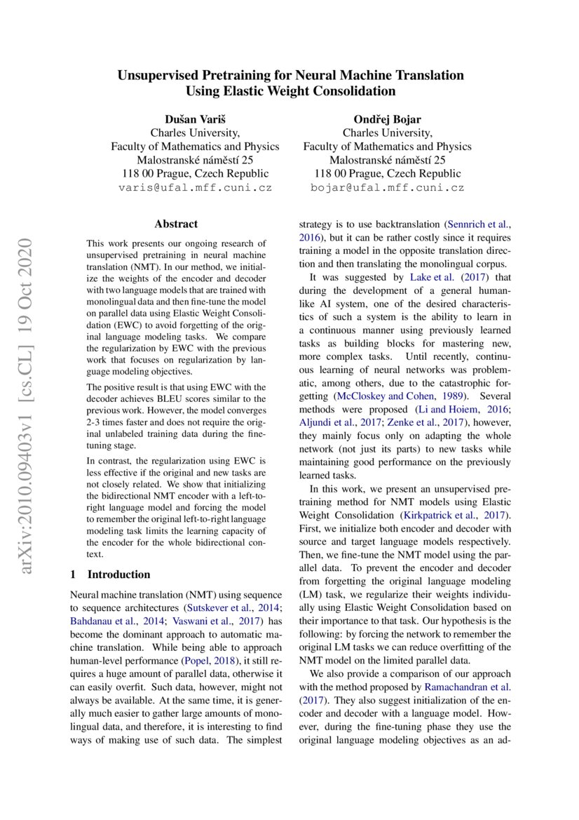 Unsupervised Pretraining For Neural Machine Translation Using Elastic