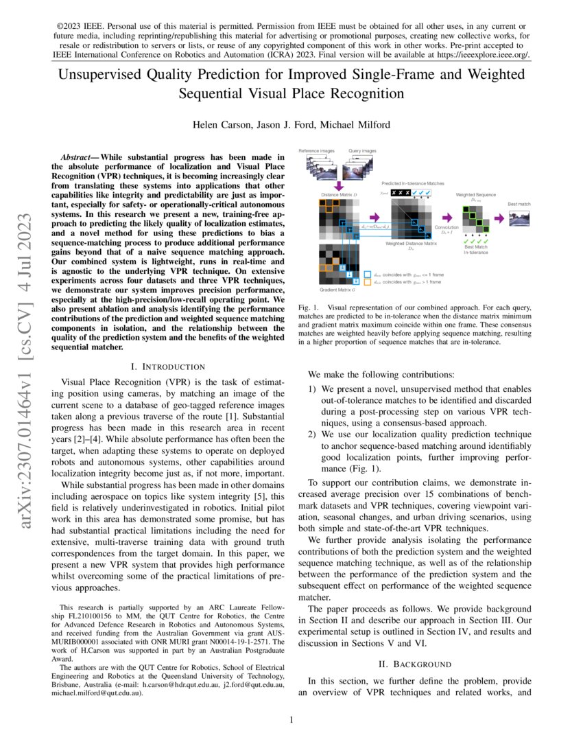 Unsupervised Quality Prediction for Improved Single-Frame and Weighted Sequential Visual Place ...